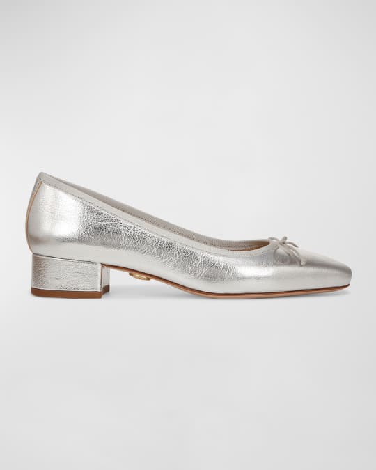 Veronica Beard Cecile Metallic Bow Ballerina Pumps | Neiman Marcus