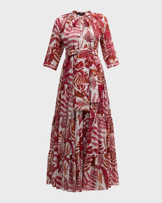 Samantha Sung Eden Tiered Botanical-Print Cotton Maxi Dress | Neiman Marcus