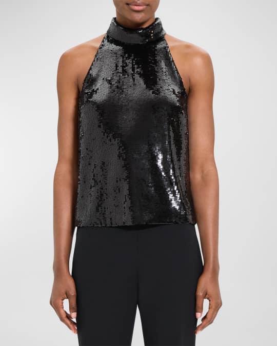 Theory Sequin Roll-Neck Halter Top | Neiman Marcus