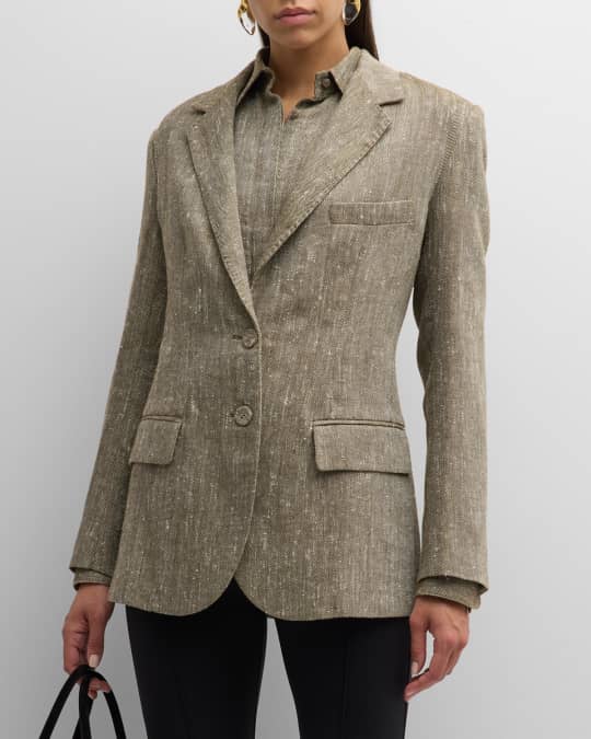 Brandon Maxwell Linen-Silk Houndstooth Single-Breasted Blazer Jacket ...