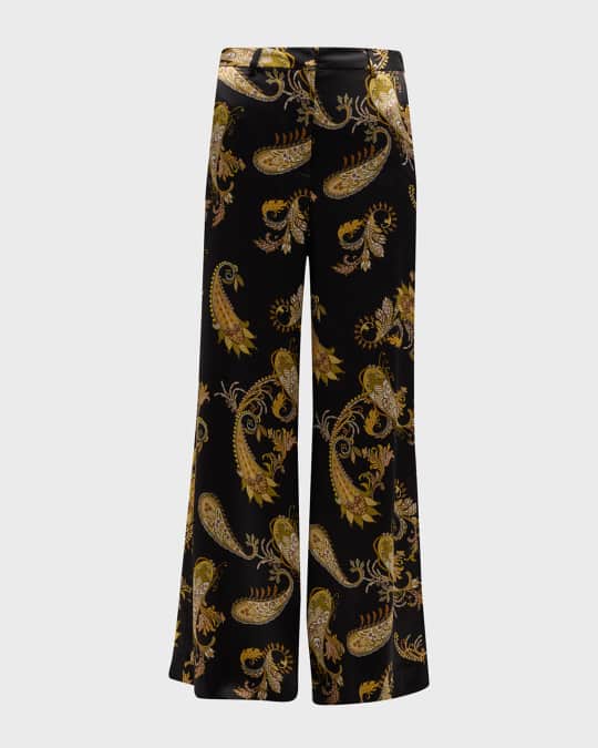 L'Agence Pilar Paisley-Print Wide-Leg Pants | Neiman Marcus