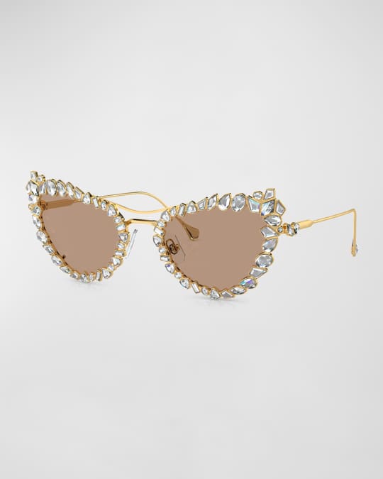 SWAROVSKI Crystal-Embellished Golden Metal Cat-Eye Sunglasses | Neiman Marcus