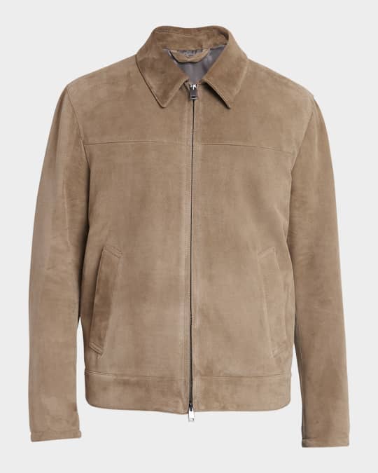 Brioni Men's Suede Full-Zip Blouson Jacket | Neiman Marcus