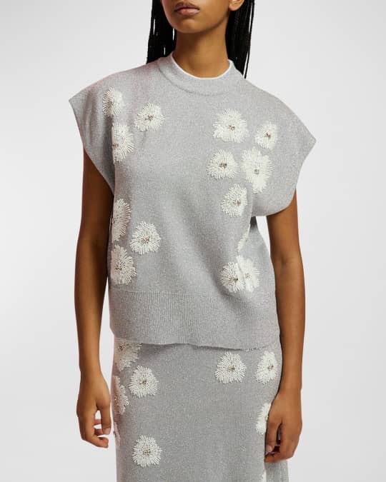 Essentiel Antwerp Eruby Rhinestone Embroidered Metallic Knit Top ...