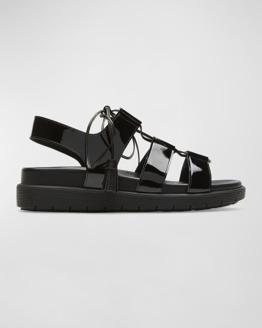 La Canadienne Rambler Caged Lace-Up Patent Sandals | Neiman Marcus