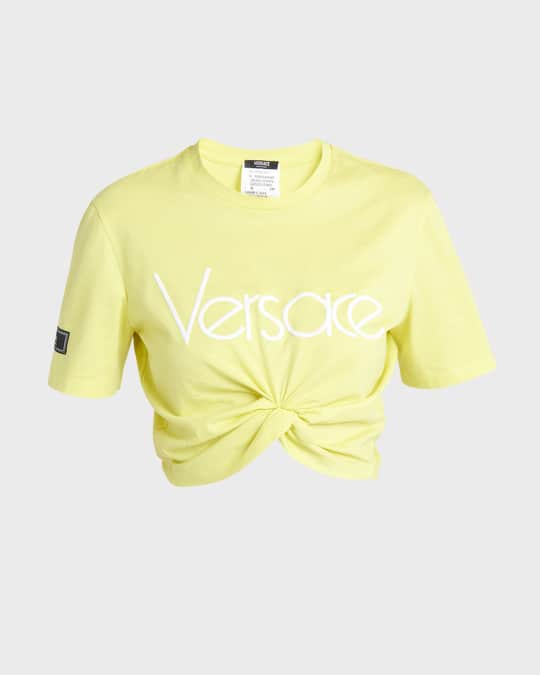 Versace 80s Twist-Front Logo Embroidery T-Shirt | Neiman Marcus