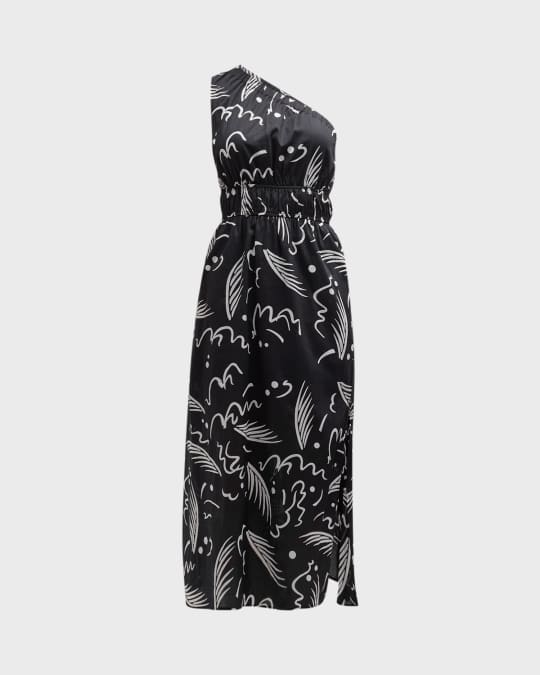 Rails Tahiti Night Selani One-Shoulder Midi Dress | Neiman Marcus