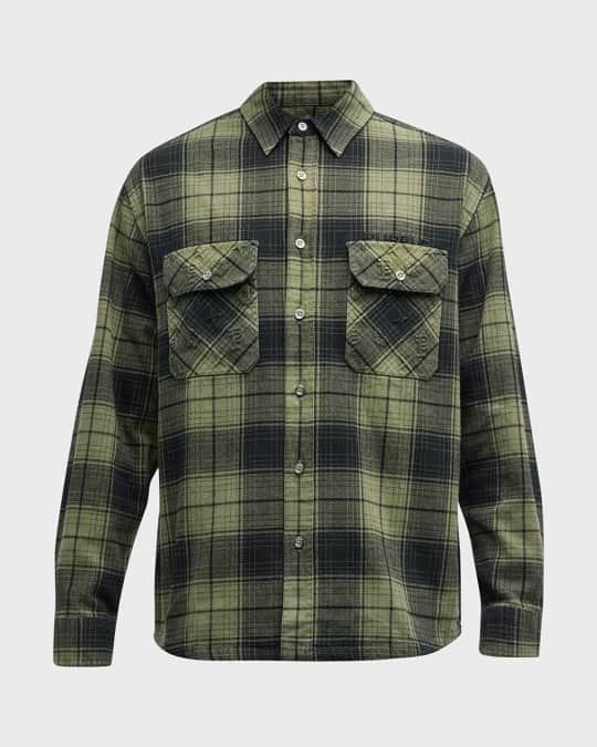 PURPLE Men's Plaid Flannel Button-Down Shirt | Neiman Marcus