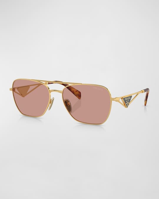 Prada Logo Steel Aviator Sunglasses | Neiman Marcus