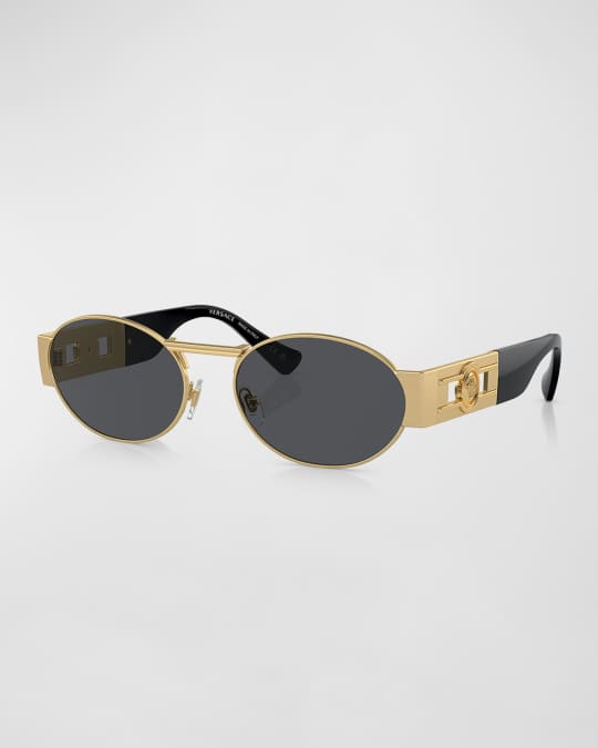 Versace Men's Medusa Steel Oval Sunglasses | Neiman Marcus