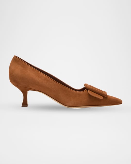 Manolo Blahnik Maysale Suede Buckle Pumps | Neiman Marcus