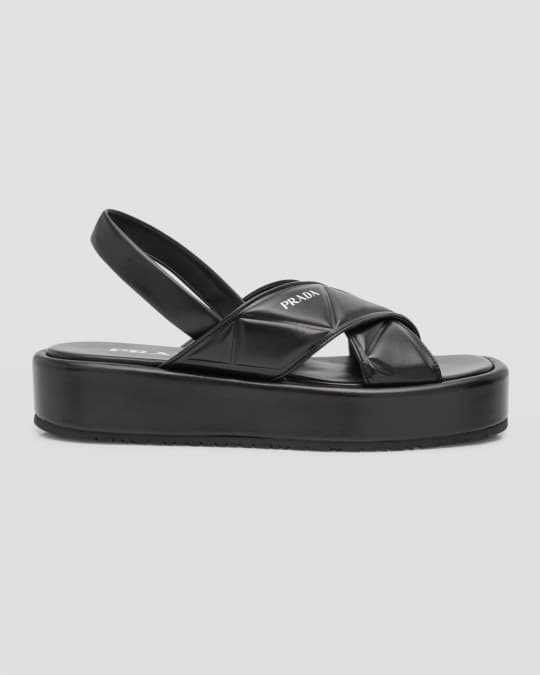 Prada Quilted Leather Crisscross Flatform Sandals | Neiman Marcus