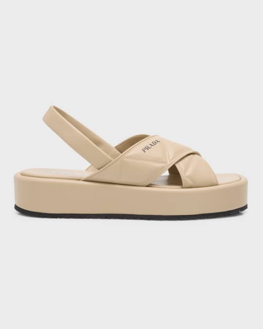 Prada Quilted Leather Crisscross Flatform Sandals | Neiman Marcus