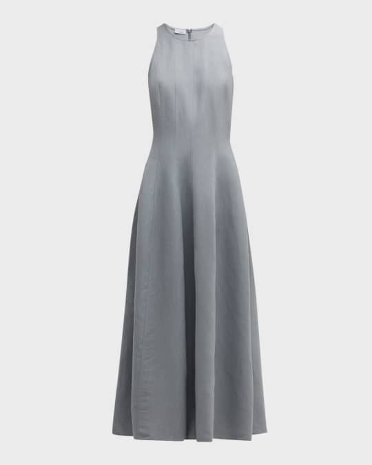 Brunello Cucinelli Sleeveless Fluid Linen Structured Midi Dress ...