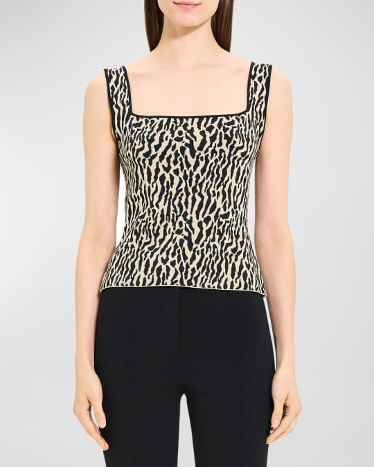 Theory Bristol Cotton Printed Square-Neck Tank Top | Neiman Marcus