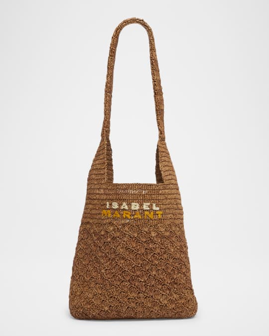 Isabel Marant Praia Small Raffia Logo Shoulder Bag | Neiman Marcus