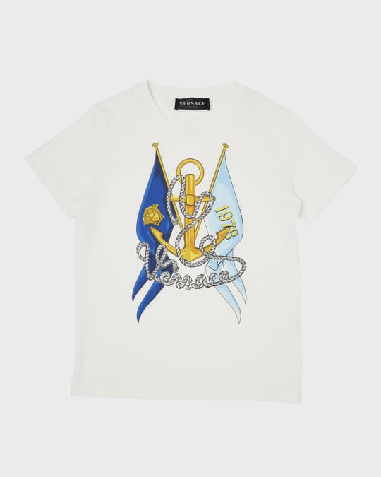 Versace Boy's Marine-Print Jersey T-Shirt, Size 4-6 | Neiman Marcus