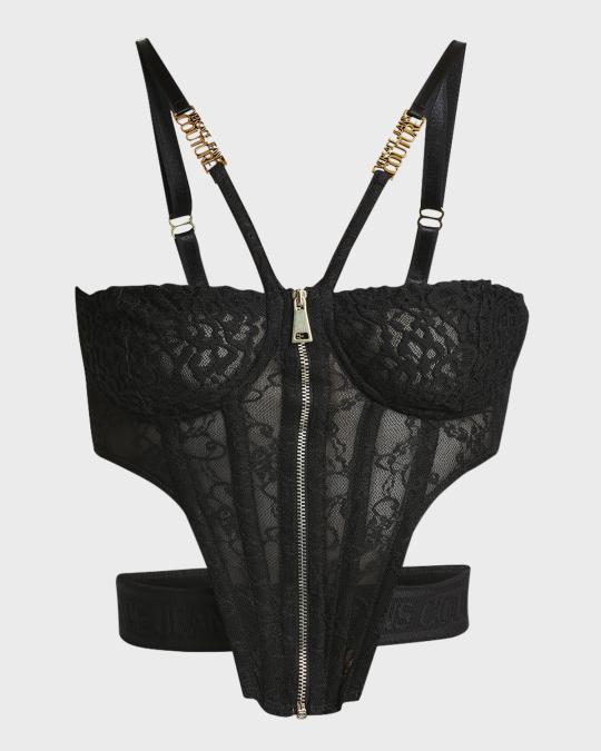 Versace Jeans Couture Cut-Out Lace Bustier Top | Neiman Marcus