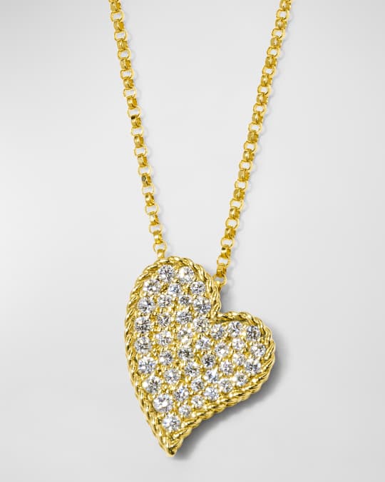 Roberto Coin 18K Yellow Gold Slanted Heart Diamond Pendant Necklace ...
