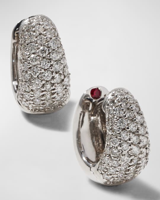 Roberto Coin 18K White Gold Diamond Snap Hoop Earrings, 0.6"L | Neiman ...