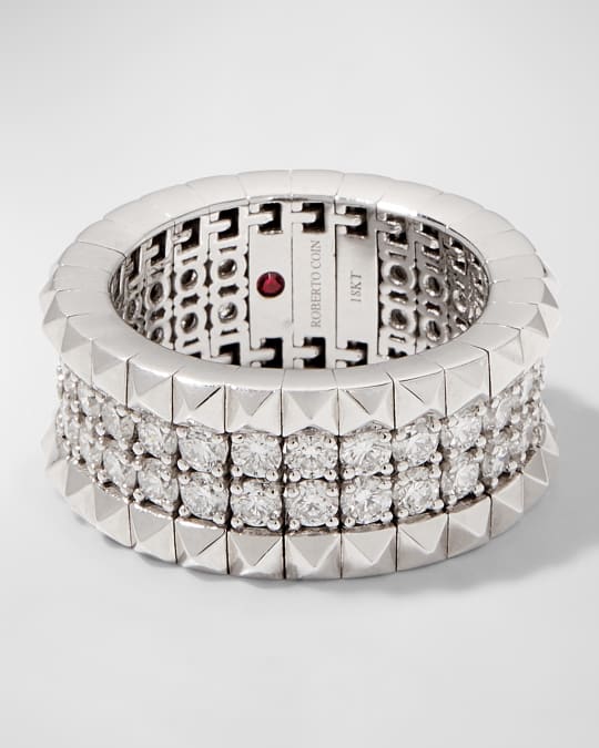 Roberto Coin ROCK & DIAMONDS 18K White Gold Diamond and Stud Ring, Size ...