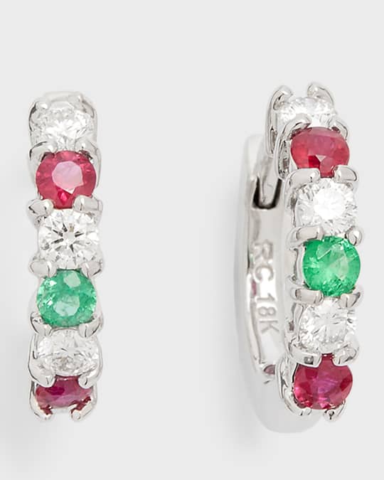 Roberto Coin 18K White Gold Diamond, Emerald and Ruby Hoop Earrings ...