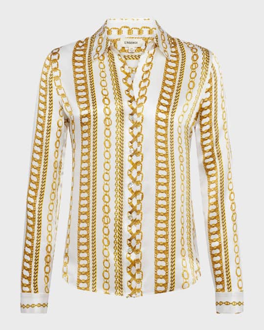 L'Agence Tyler Chain-Print Silk Blouse | Neiman Marcus