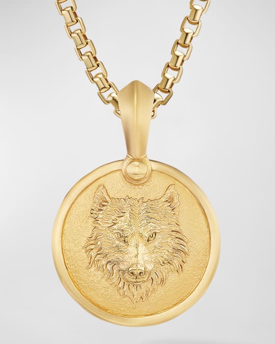 David Yurman Men's Petrvs® Wolf Amulet in 18K Gold, 18mm | Neiman Marcus