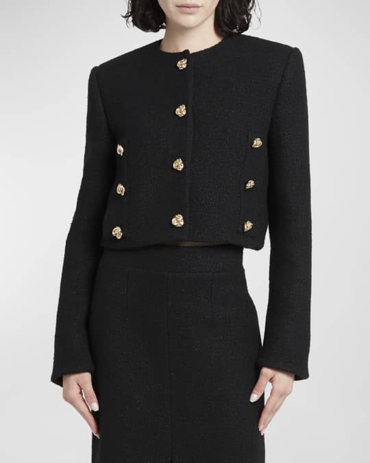 McQueen Tweed Short Jacket with Gold Knot Buttons | Neiman Marcus