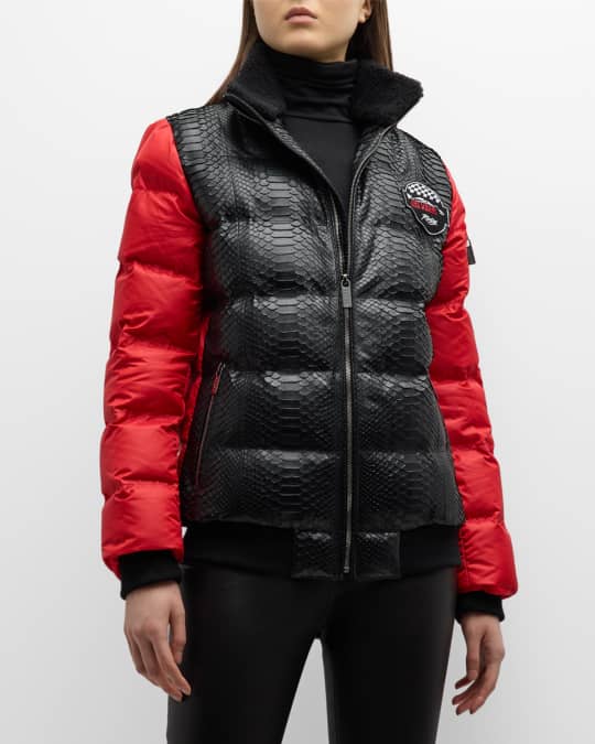 Gorski Shearling-Trim Down-Filled Python Bomber Jacket | Neiman Marcus