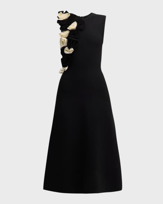 Lela Rose Colorblock Flower-Applique Sleeveless Rib Midi Dress | Neiman ...