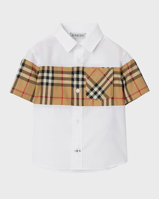 Burberry Boy's Devon Check Panel Short-Sleeve Shirt, Size 12M-2 | Neiman Marcus