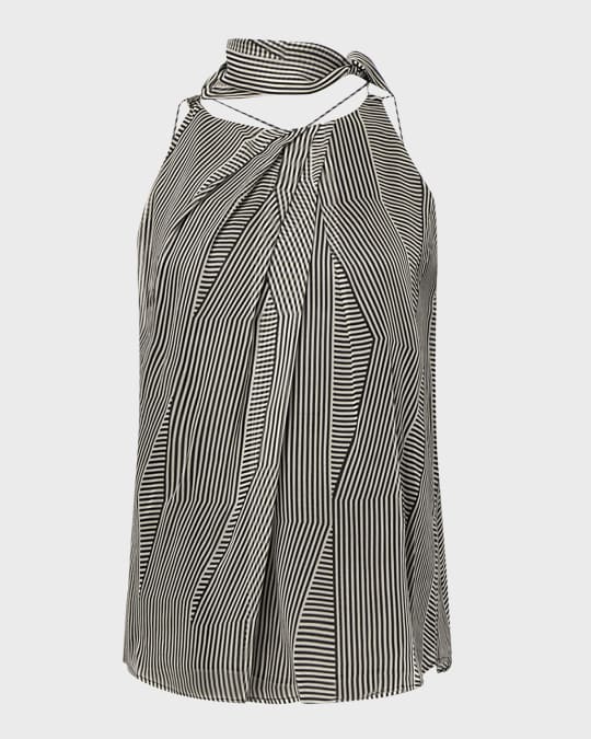 Equipment Camille Sleeveless Striped Tie-Neck Blouse | Neiman Marcus