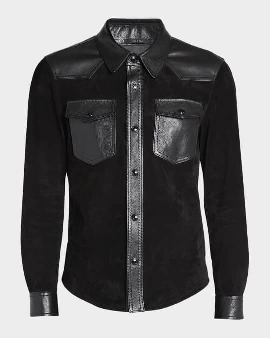 TOM FORD Men's Suede and Leather Western Overshirt | Neiman Marcus