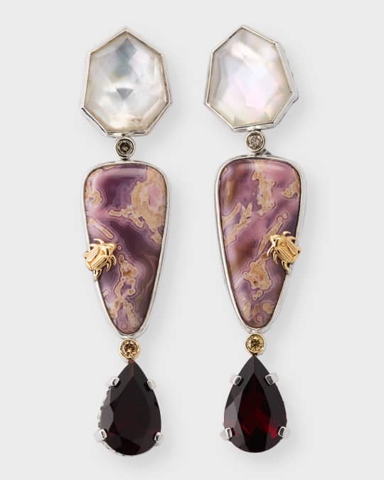 Stephen Dweck Quartz Mother-of-Pearl, Laguna Agate and Garnet Earrings ...