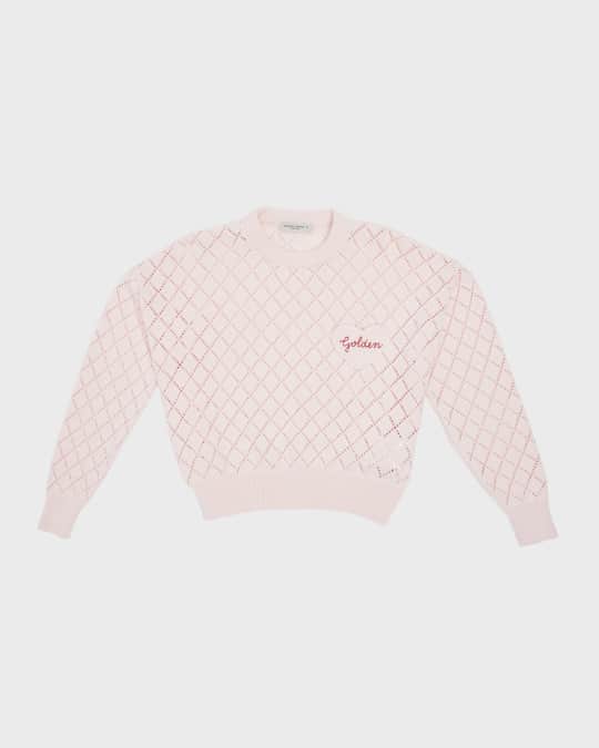 Golden Goose Girl's Journey Pointelle Knit Heart Patch Sweater, Size 12 ...