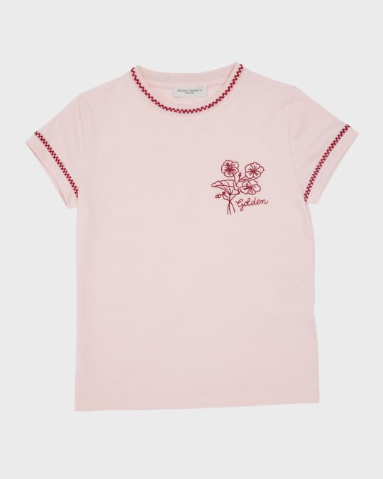 Golden Goose Girl's Journey Flower Logo Embroidered T-Shirt, Size 12-14 ...