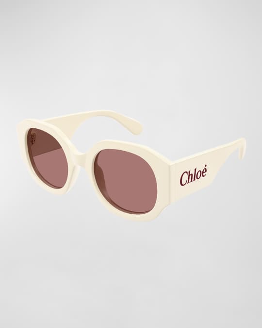Chloe Logo Acetate Round Sunglasses | Neiman Marcus