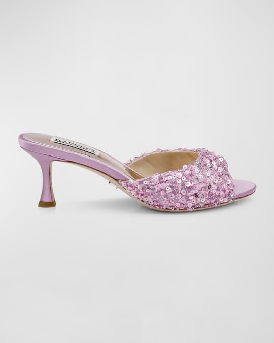 Badgley Mischka Candie Sequin Net Mule Sandals | Neiman Marcus