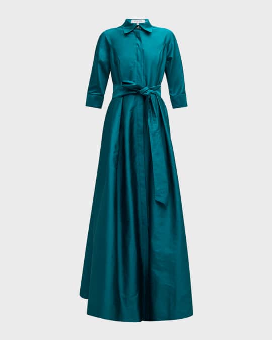 Rickie Freeman for Teri Jon Belted A-Line Taffeta Shirt Gown | Neiman ...