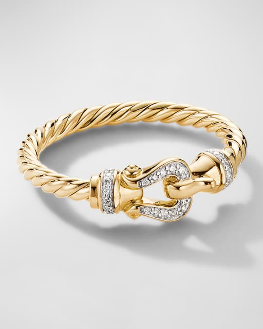 David Yurman Petite Buckle Ring with Diamonds in 18K Gold, 2mm | Neiman ...