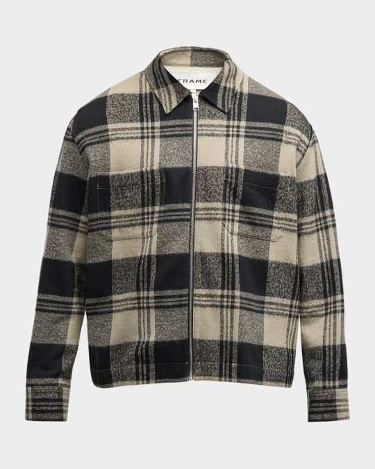 FRAME Men's Plaid Zip Overshirt | Neiman Marcus