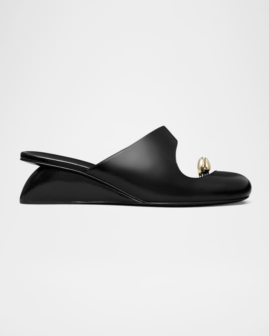 Tory Burch Leather Toe-Ring Wedge Slides | Neiman Marcus