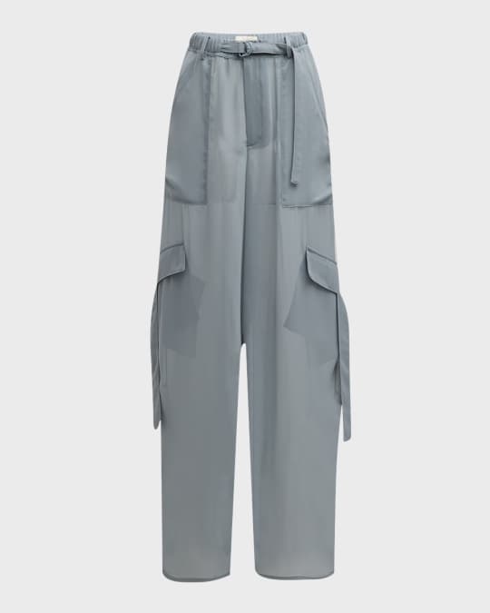 LAPOINTE Belted Sheer Georgette Cargo Pants | Neiman Marcus