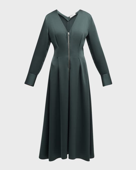 Vince Zip-Front Long-Sleeve Midi Dress | Neiman Marcus