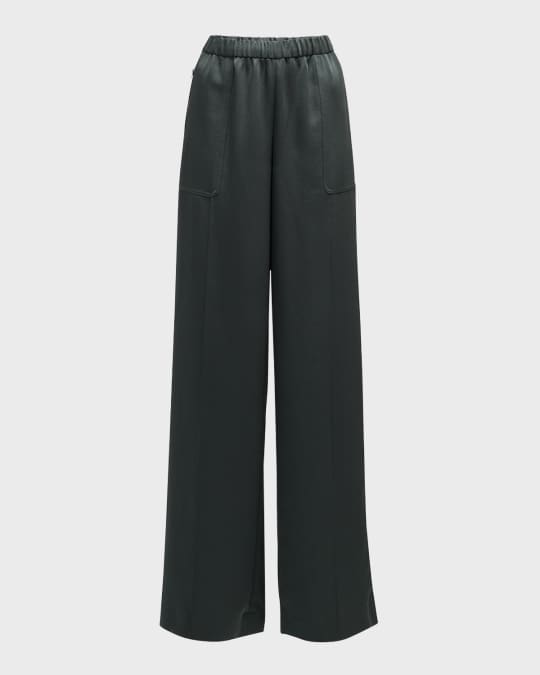Vince Shiny Zip-Trim Wide-Leg Pull-On Pants | Neiman Marcus