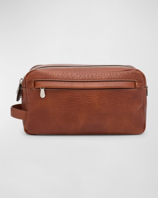 Brunello Cucinelli Men's Leather Zip Toiletry Bag | Neiman Marcus