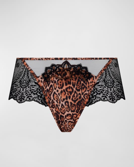 Lise Charmel Peau De Bete Animal-Print Lace-Trim Boyshorts | Neiman Marcus