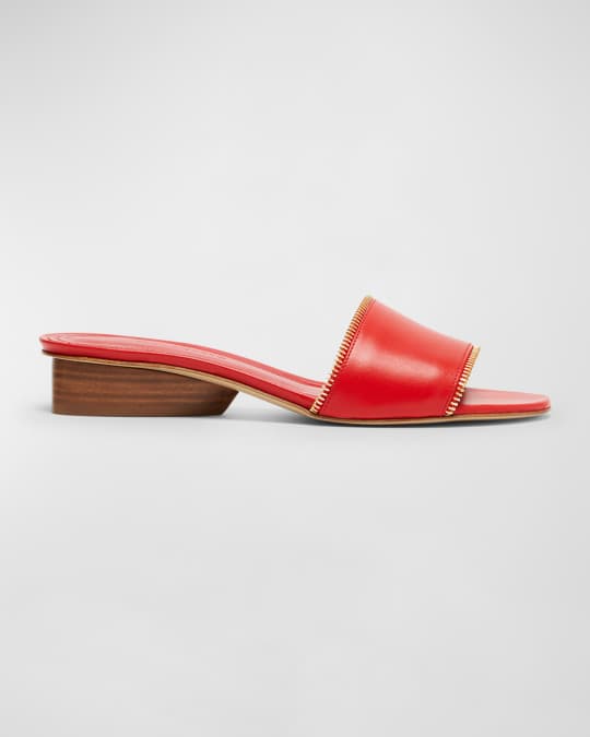 Paul Andrew Arc Leather Zip Slide Sandals | Neiman Marcus