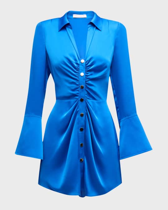 Ramy Brook Katelyn Satin Mini Shirtdress | Neiman Marcus
